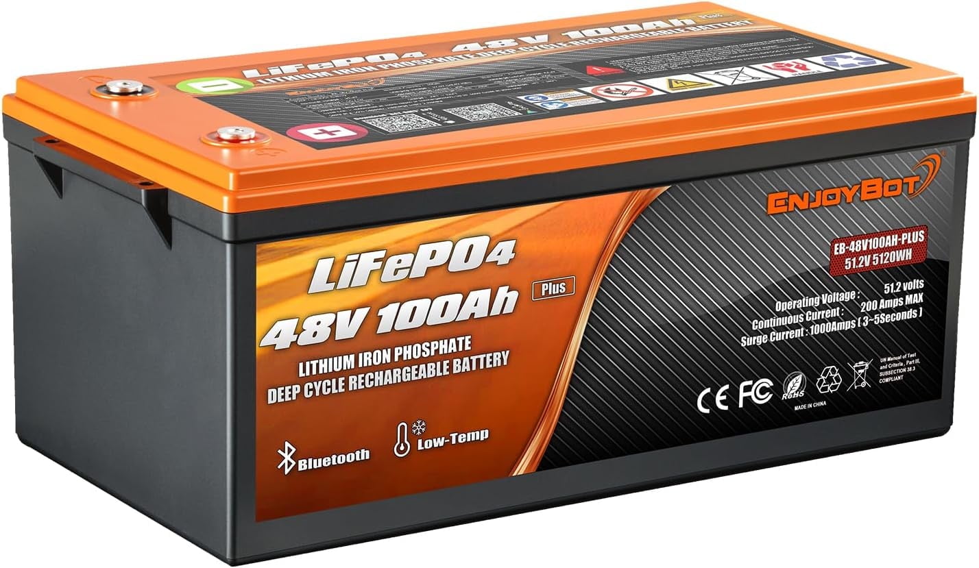 Enjoybot 48V 100AH Plus LiFePO4 Lithium Battery with 5120Wh, Built-in ...