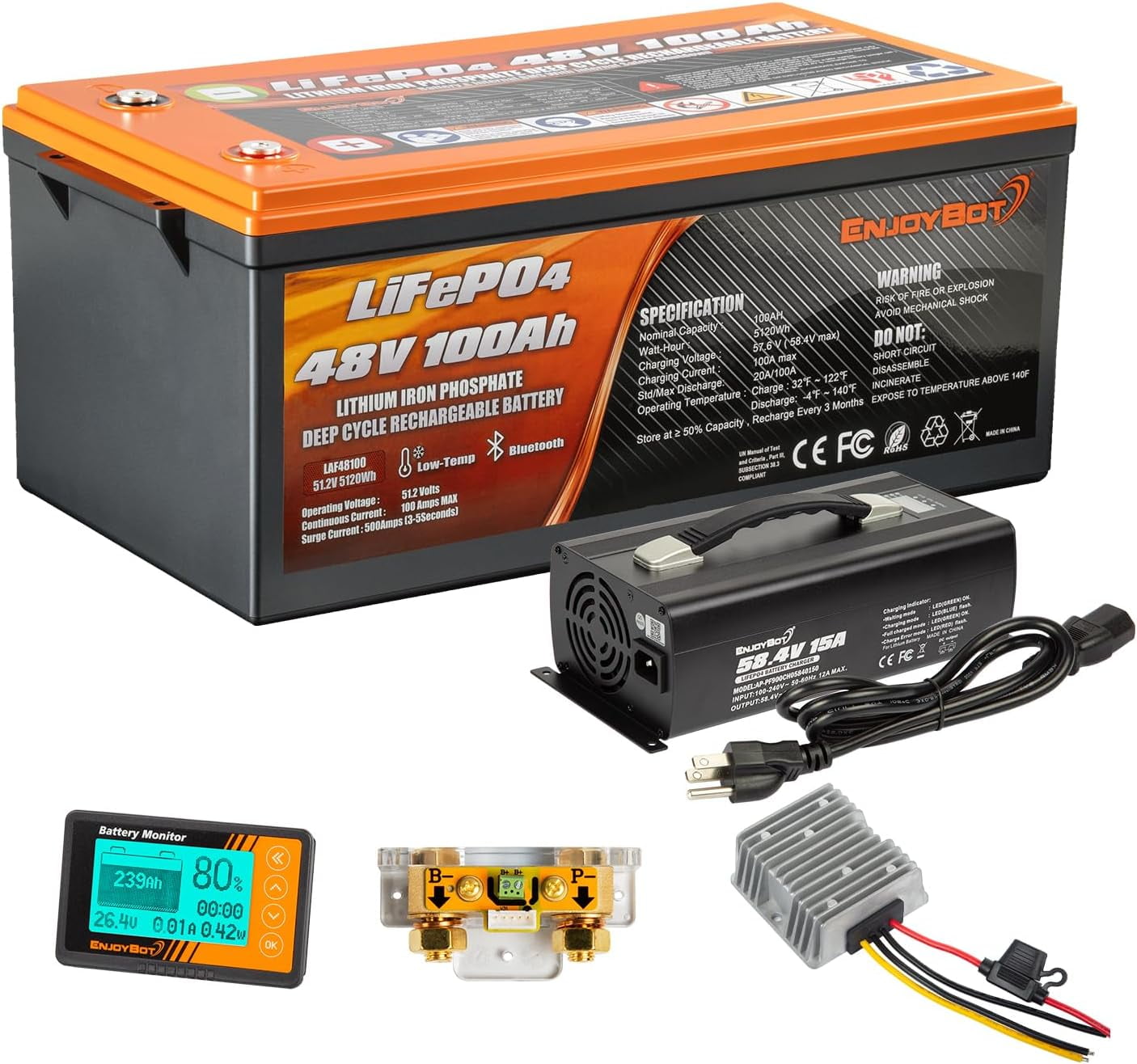 Enjoybot 48V 100Ah LiFePO4 Lithium Golf Cart Battery Conversion Kit ...