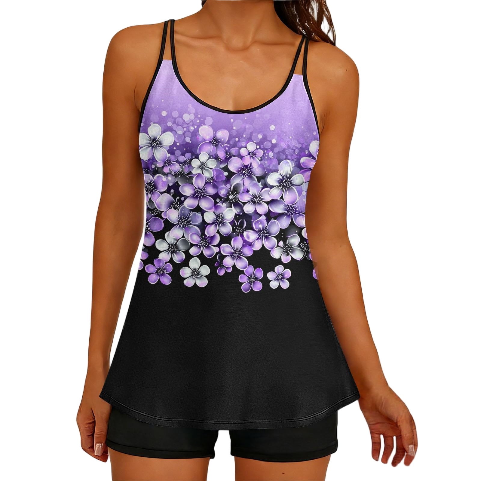 Enjoytime 2 Piece Bathing Suits for Women Vintage Printed Scoop Neck ...