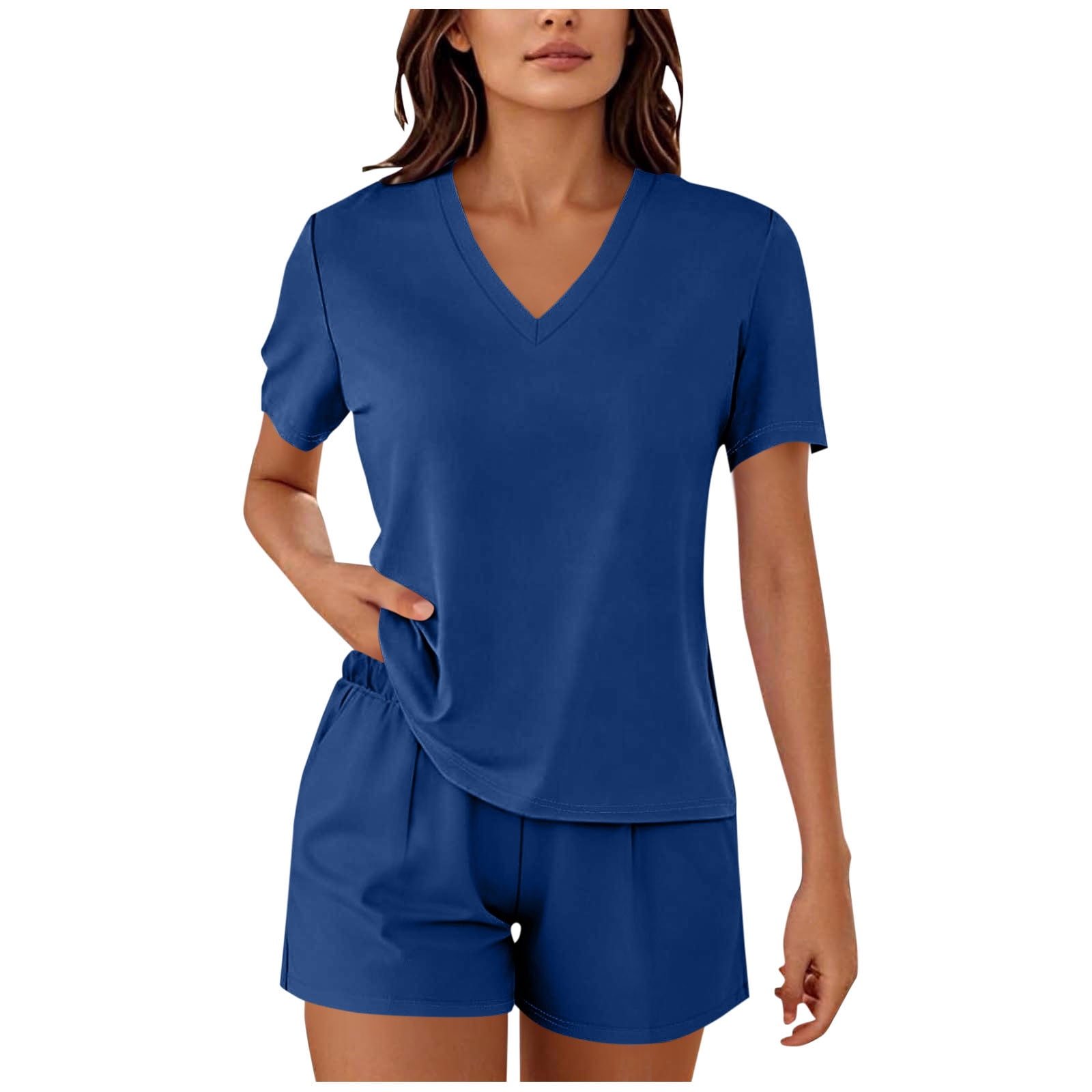Enjoytime 2 Piece Sets for Women Summer V-Neck Short Sleeve Tops with ...