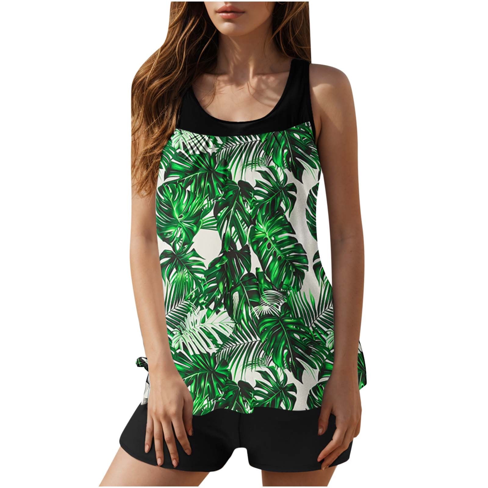 Enjoytime 2 Piece Swimsuit for Women Vintage Printed V-Neck Sleeveless ...
