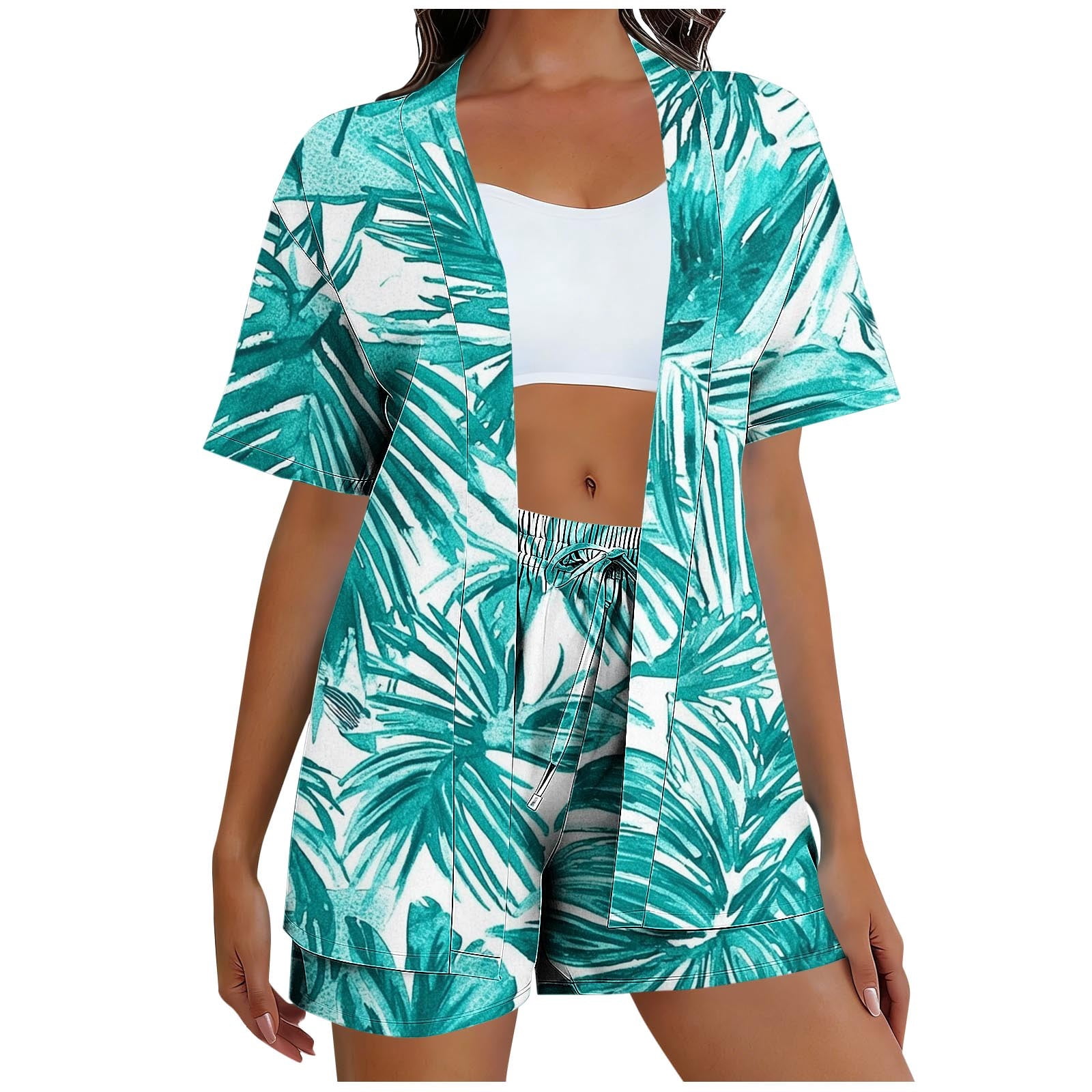 Enjoytime Beach Wear for Women Tropical Printed Short Sleeve Shirt with ...
