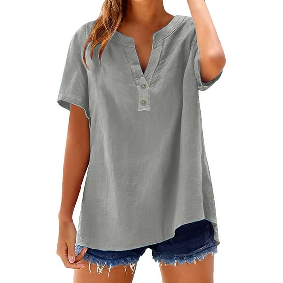 Enjoytime Blouses for Women Solid Color V-Neck Short Sleeve Shirts ...