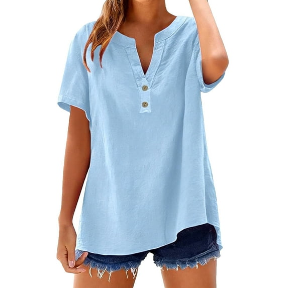 Enjoytime Blouses for Women Solid Color V-Neck Short Sleeve Shirts ...