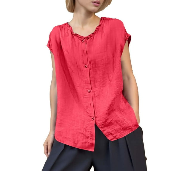 Enjoytime Button Down Shirts for Women 2026 Casual Crewneck Sleeveless ...