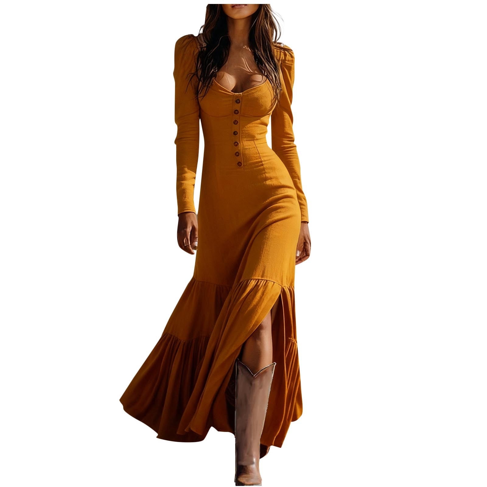 Enjoytime Casual Dresses for Women Solid Color V-Neck Long Sleeve ...
