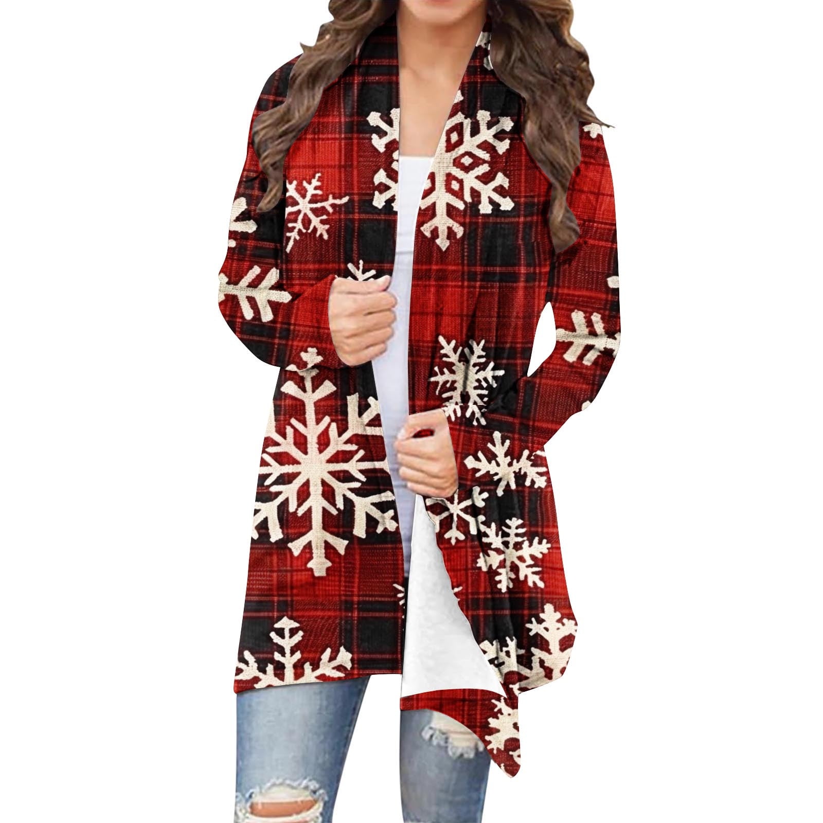 Enjoytime Christmas Coats for Women Cute Printed Long Sleeve Open Front ...
