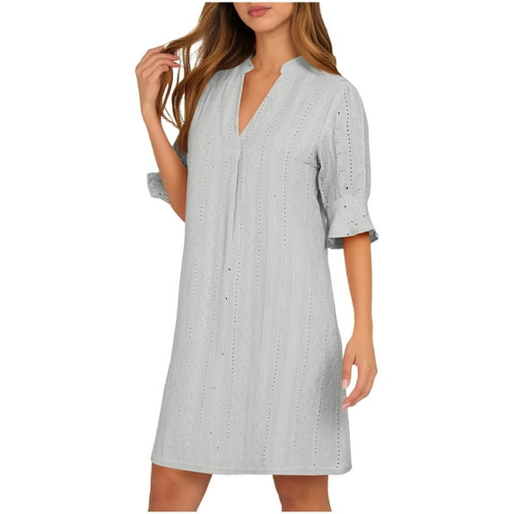 Enjoytime Dress for Women Solid Color V-Neck Ruffle Short Sleeve Midi ...