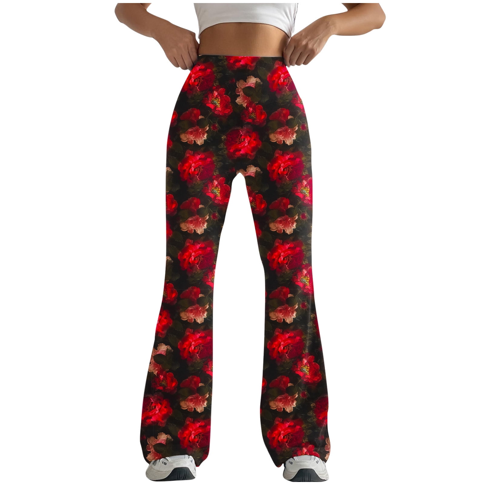 Enjoytime Flare Leggings for Women Tight Wrap Hip Skinny Floral Printed ...