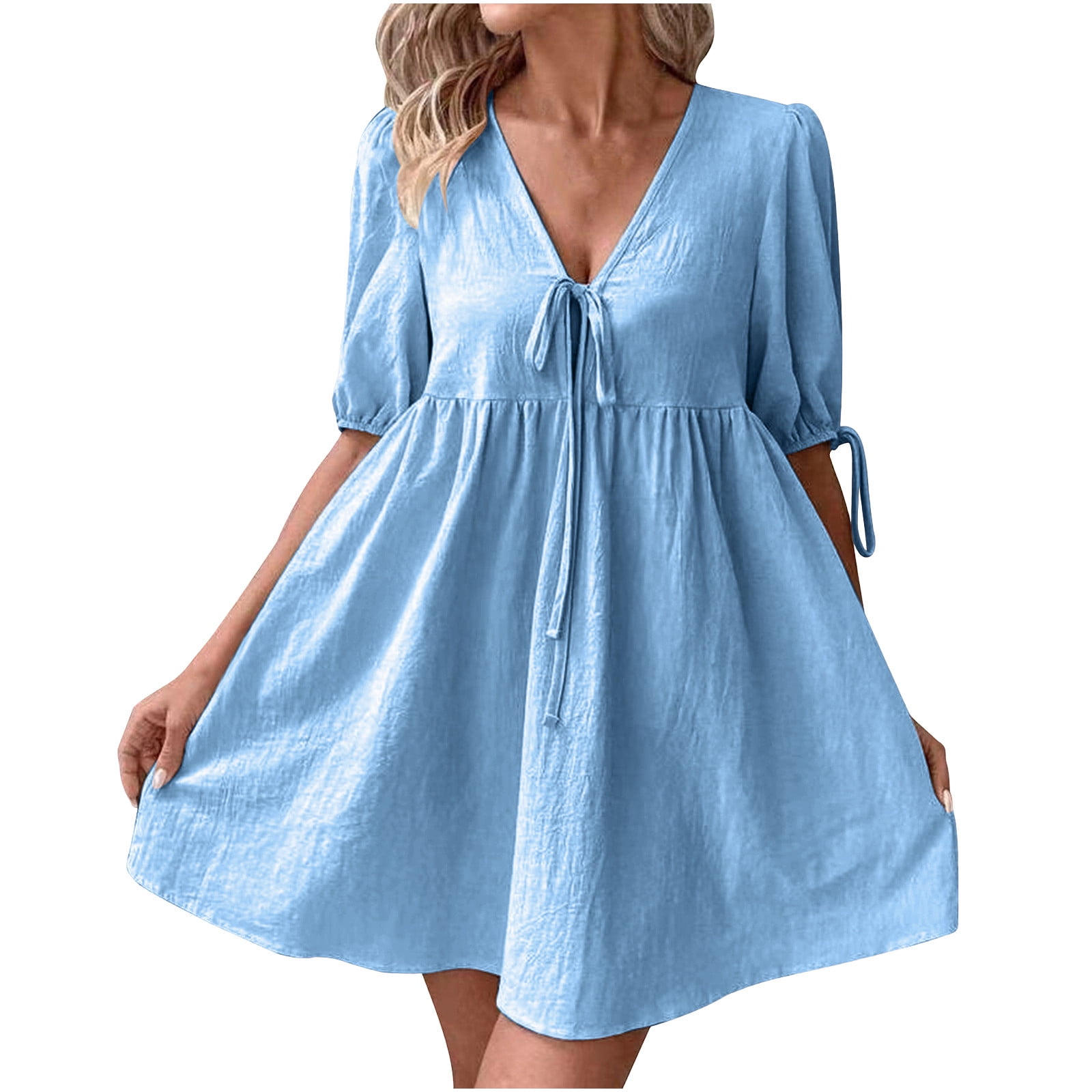 Enjoytime Holiday Dresses for Women Solid Color Strap V-Neck Short ...