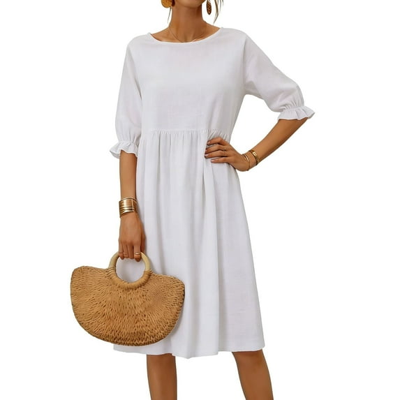 Enjoytime Holiday Dresses for Women Solid Color V-Neck Ruffle 3/4 ...