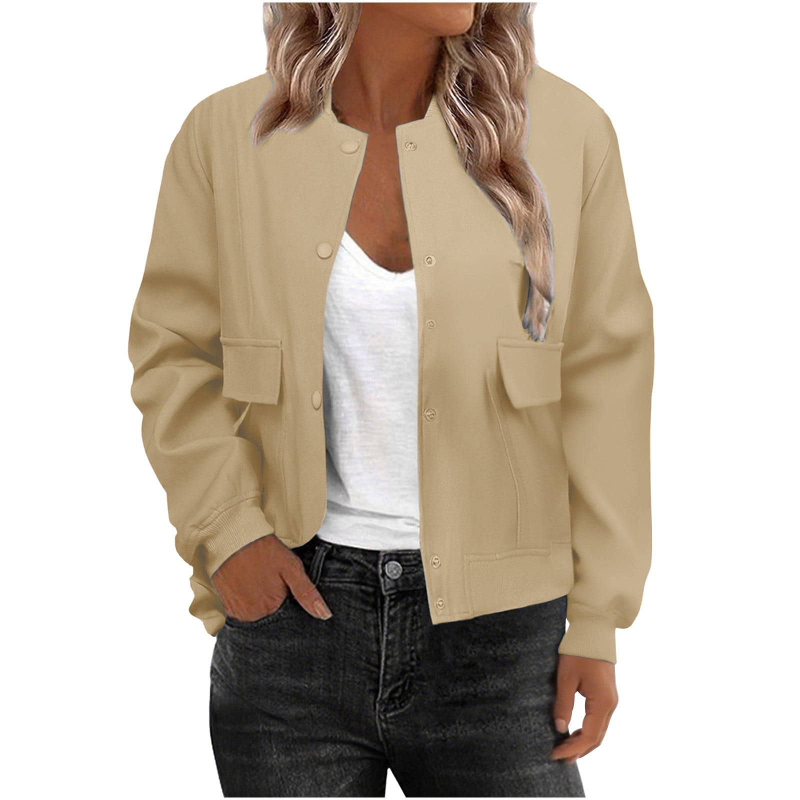 Enjoytime Lightweight Jacket Women Solid Color Long Sleeve Button Down ...