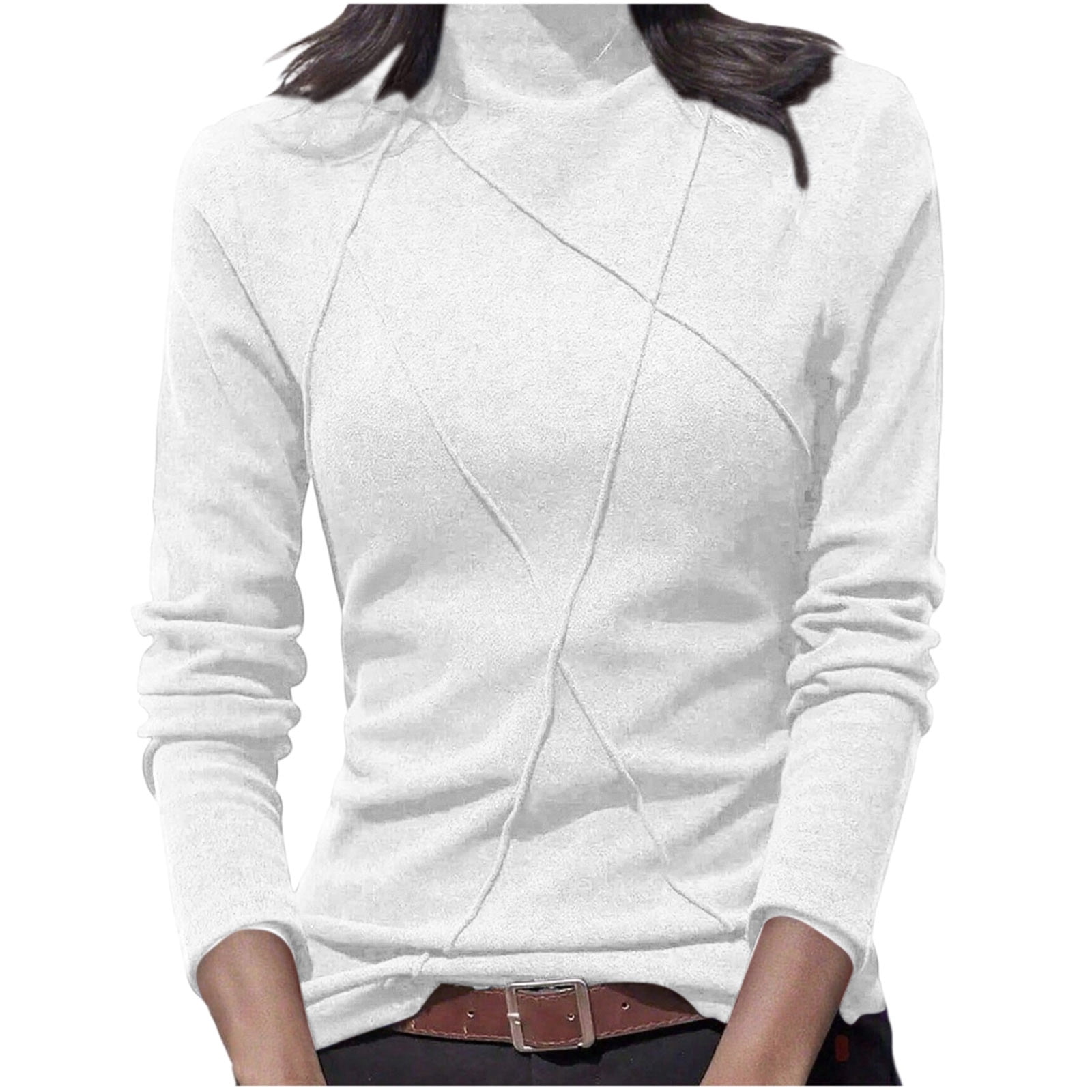 Enjoytime Long Sleeve Shirts for Women Solid Color Round Neck Casual ...