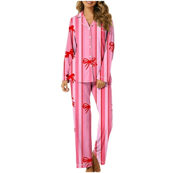 Enjoytime Matching Sets Women Clothing Cute Bow Printed Long Sleeve ...