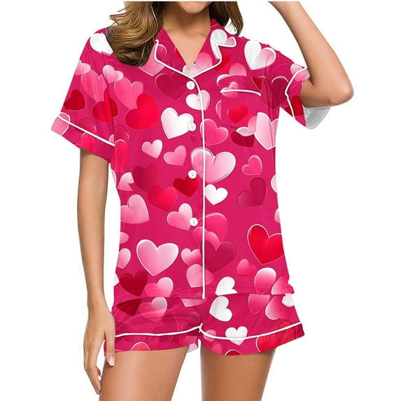 Enjoytime Matching Sets Women Clothing Cute Heart Graphic Short Sleeve ...