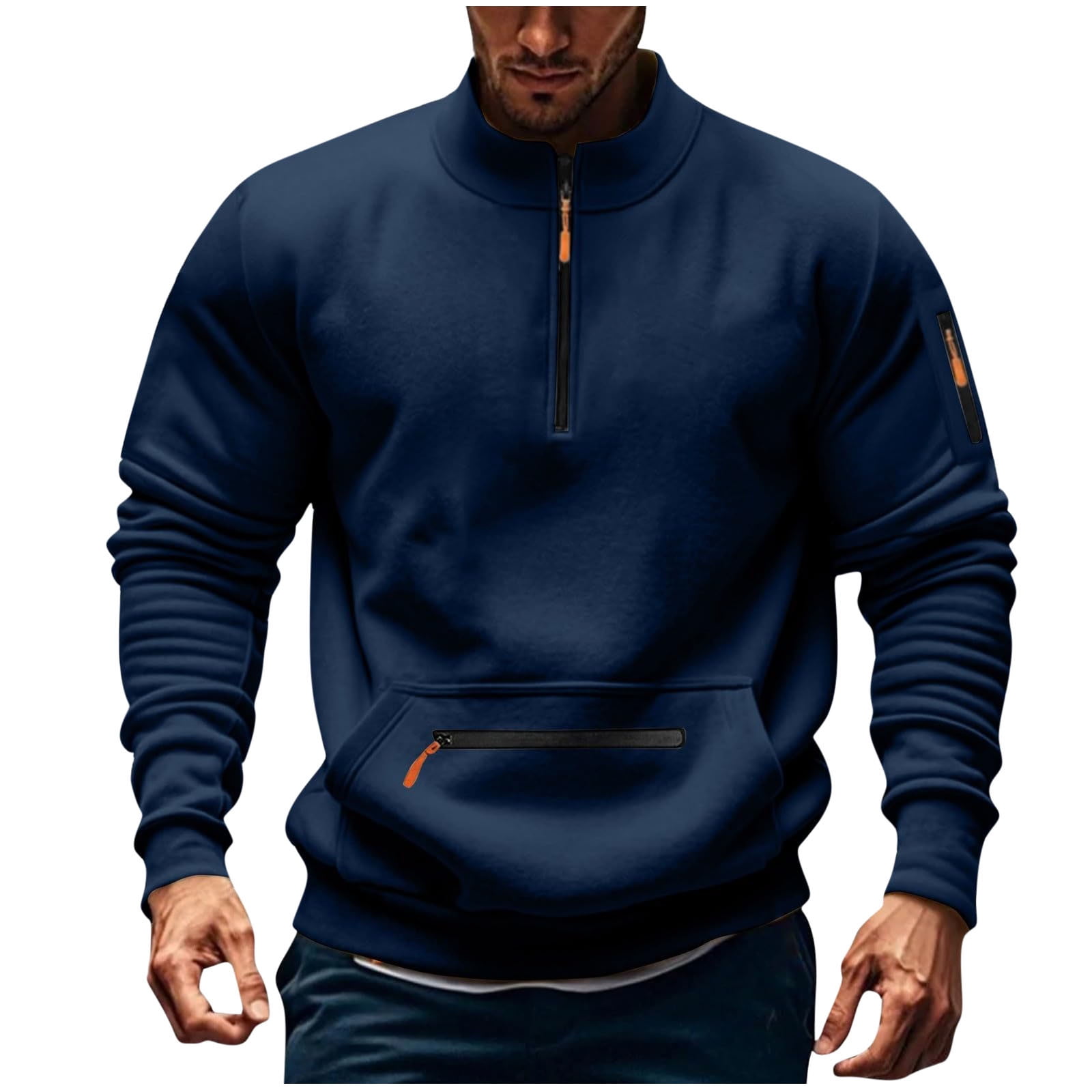 Enjoytime Men's Sweatshirts Solid Color Stand Up Collar Quarter Zip ...