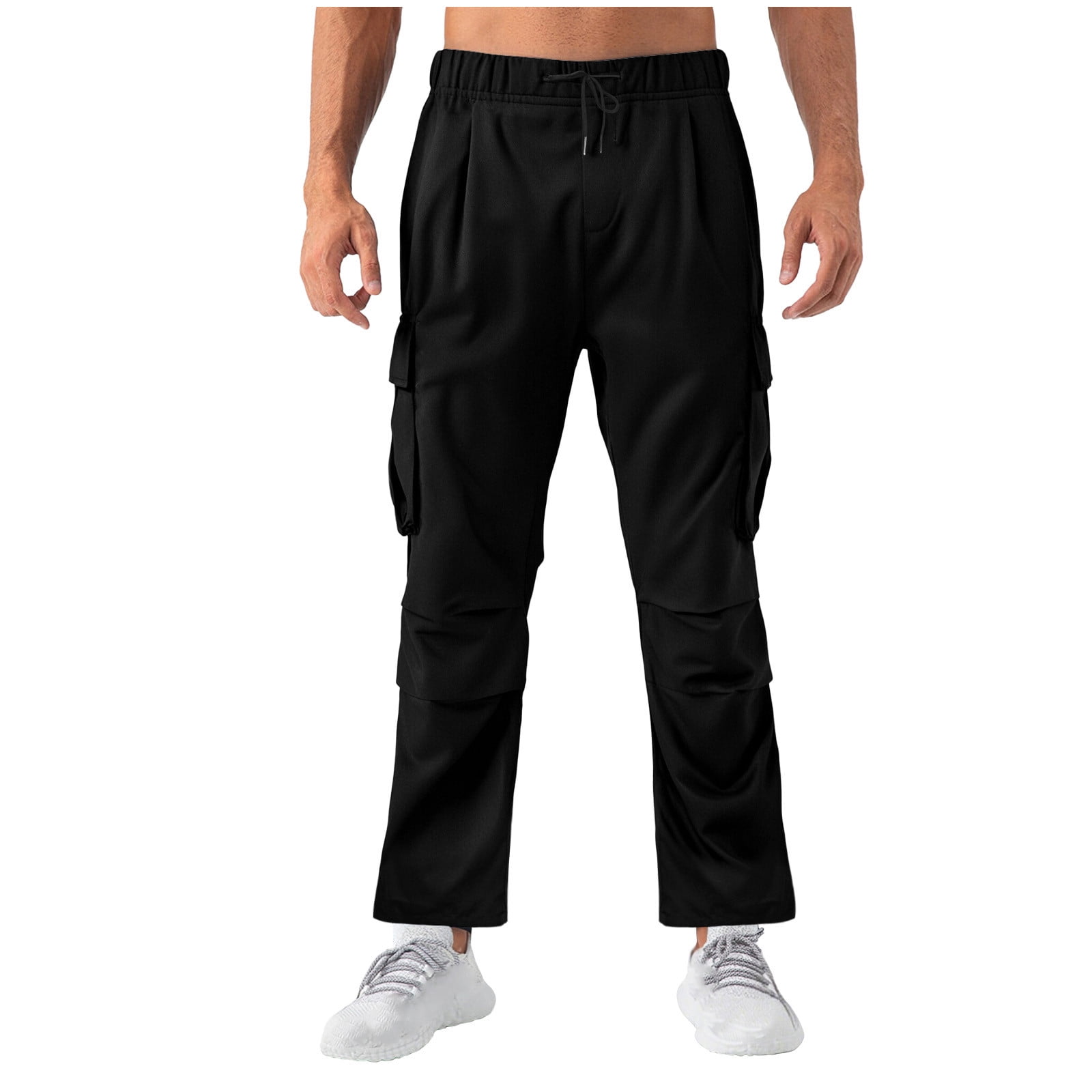 Enjoytime Mens Cargo Pants Solid Color Elastic Waist Drawstring ...