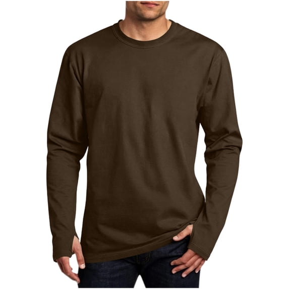 Enjoytime Mens Casual Shirts Crew Neck Long Sleeve T-Shirt Solid Color ...