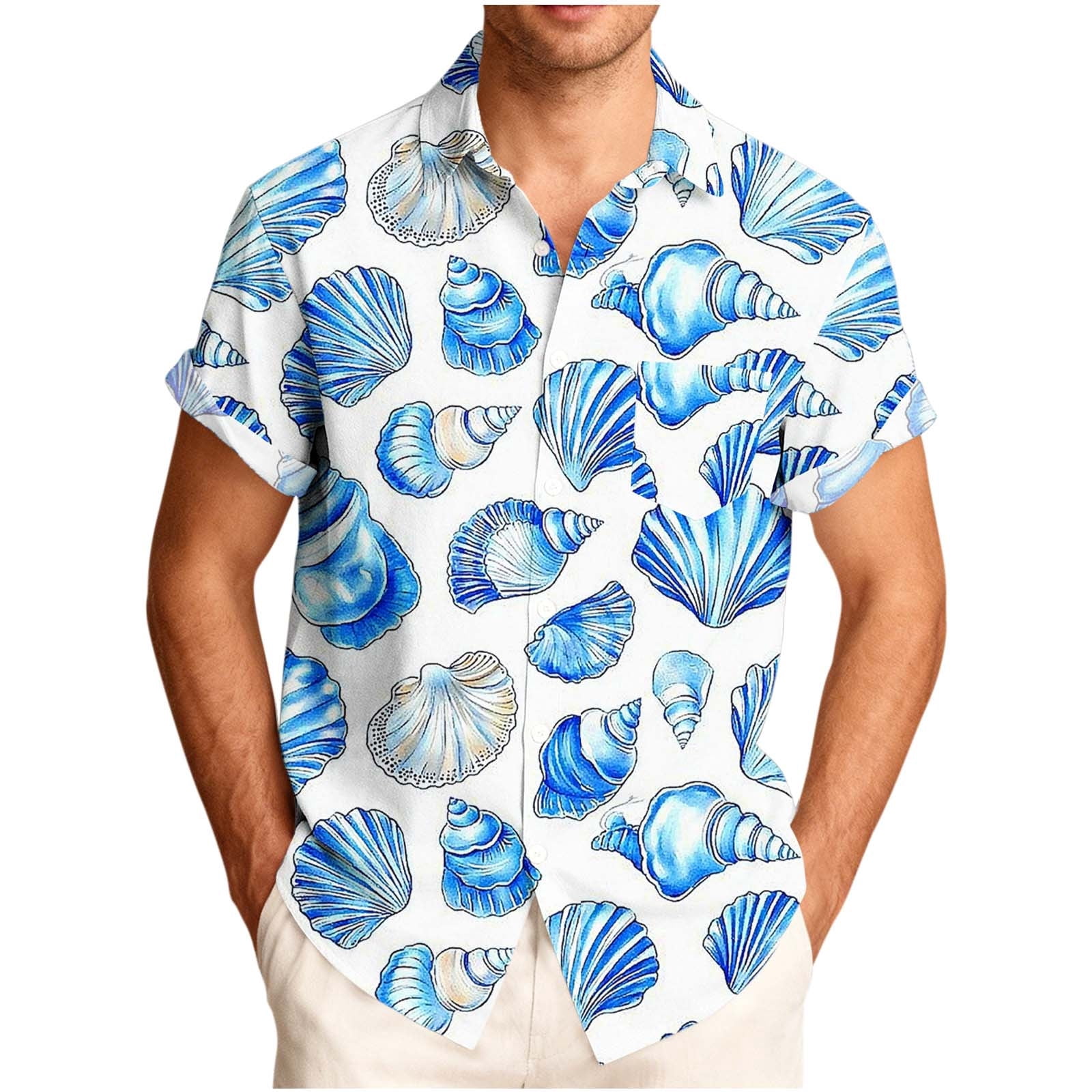 Enjoytime Mens Hawaiian Shirt Printed Turndown Collar Short Sleeve ...