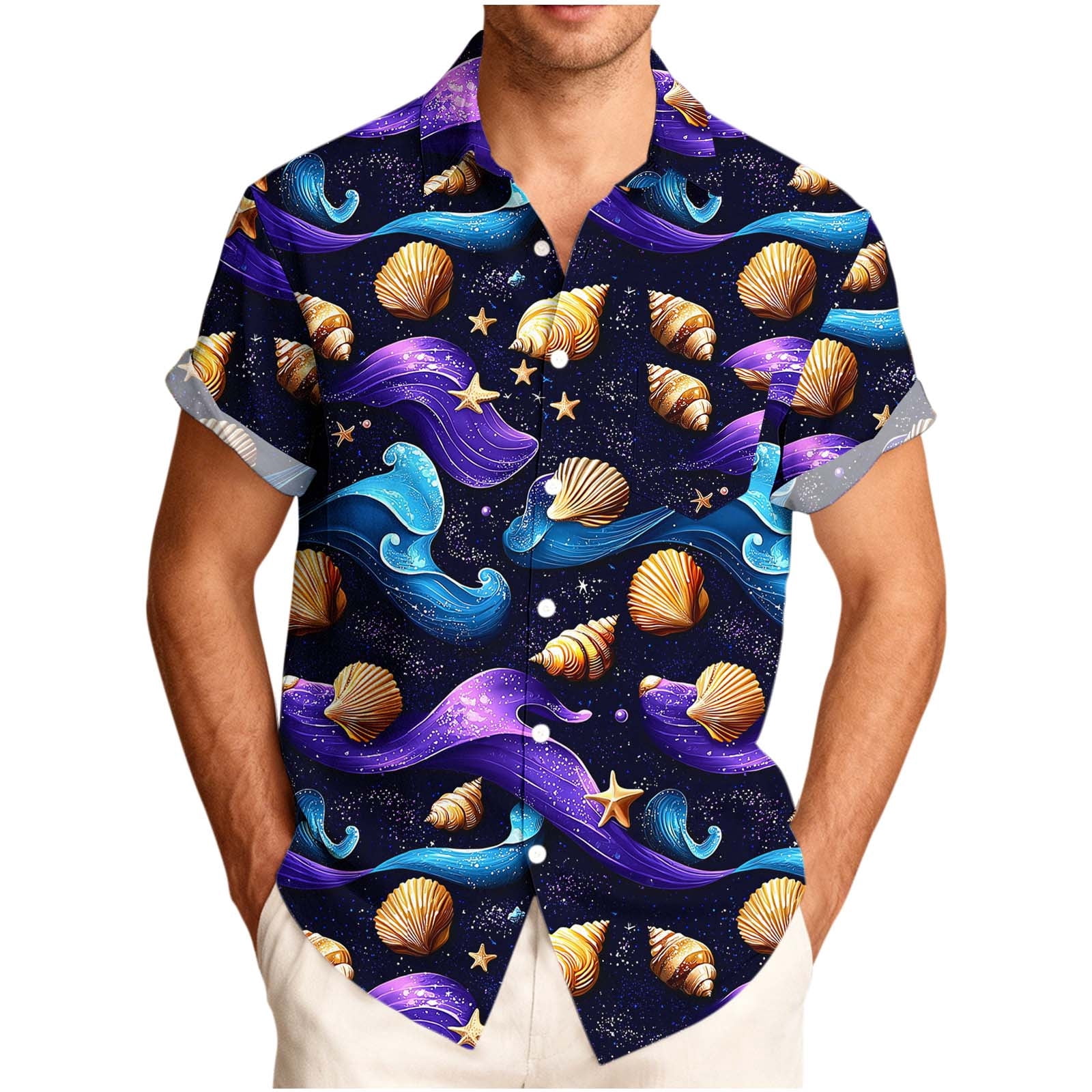 Enjoytime Mens Shirts Casual Printed Turndown Collar Short Sleeve ...