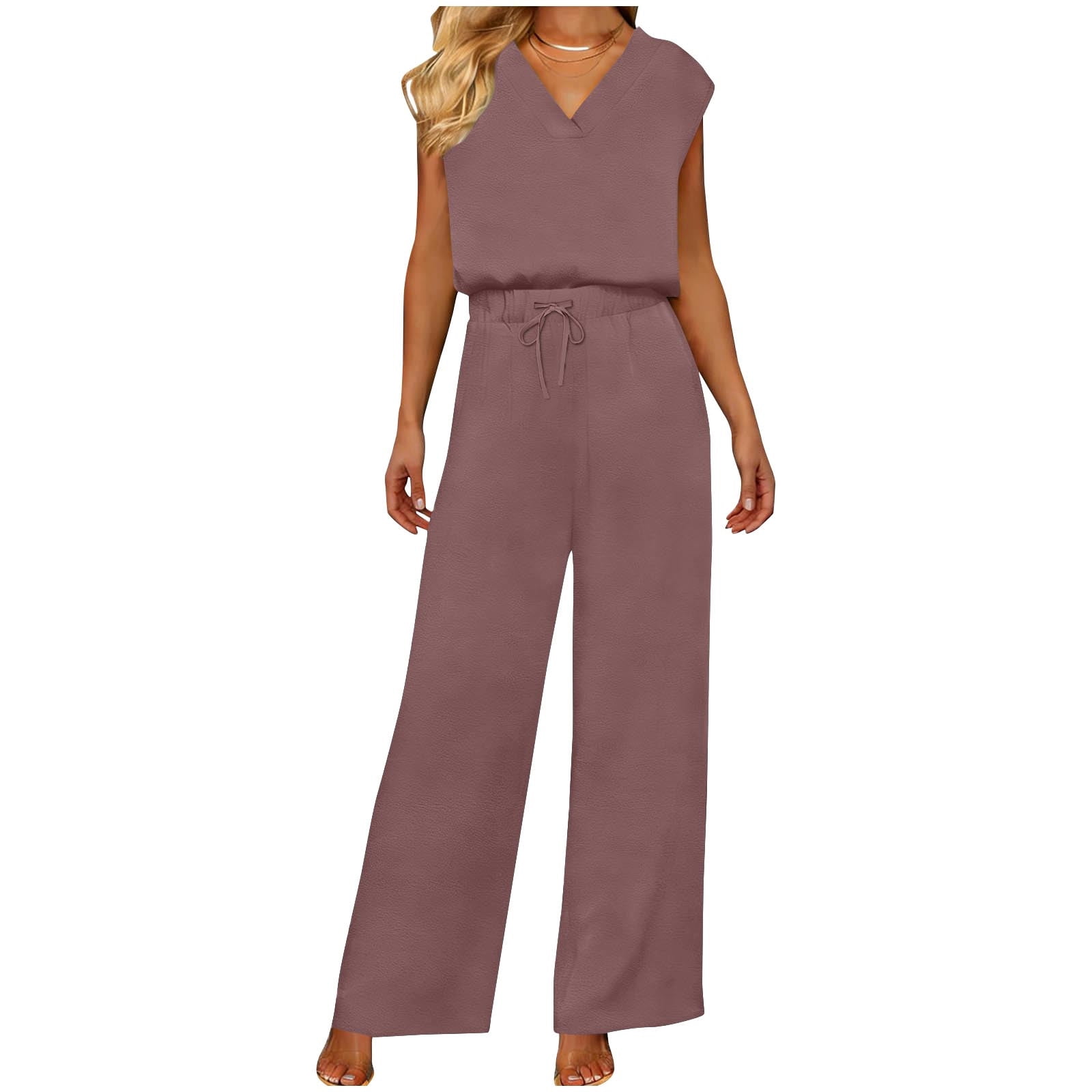 Enjoytime Outfits for Women Solid Color V-Neck Sleeveless Tops with ...