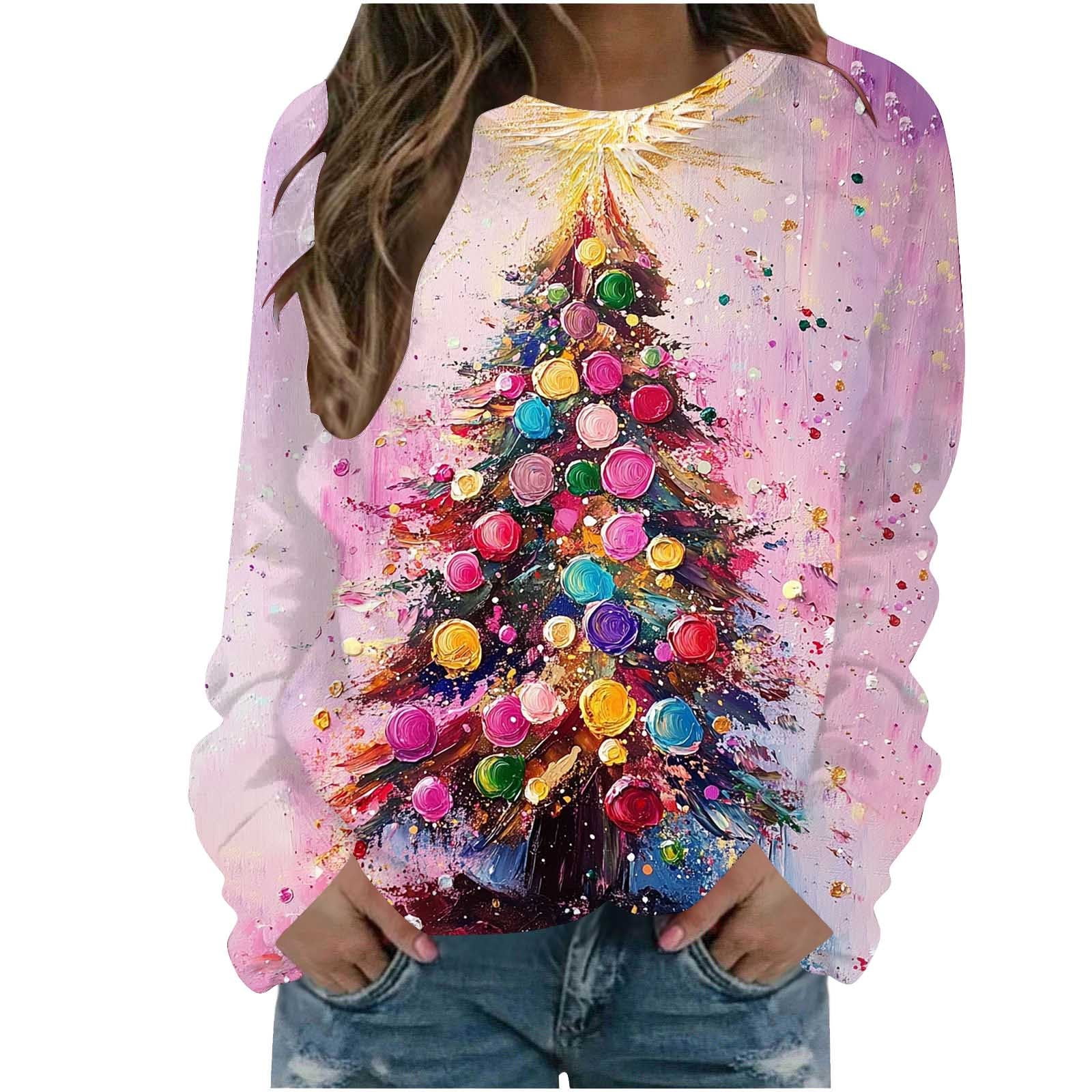 Enjoytime Oversized Sweatshirt for Women Christmas Printed Long Sleeve ...