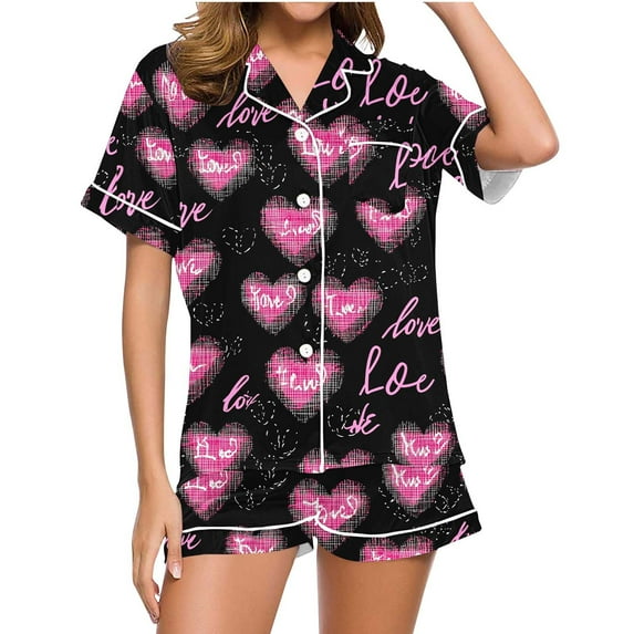 Enjoytime Pajama Sets for Women 2 Piece Cute Heart Graphic Short Sleeve ...