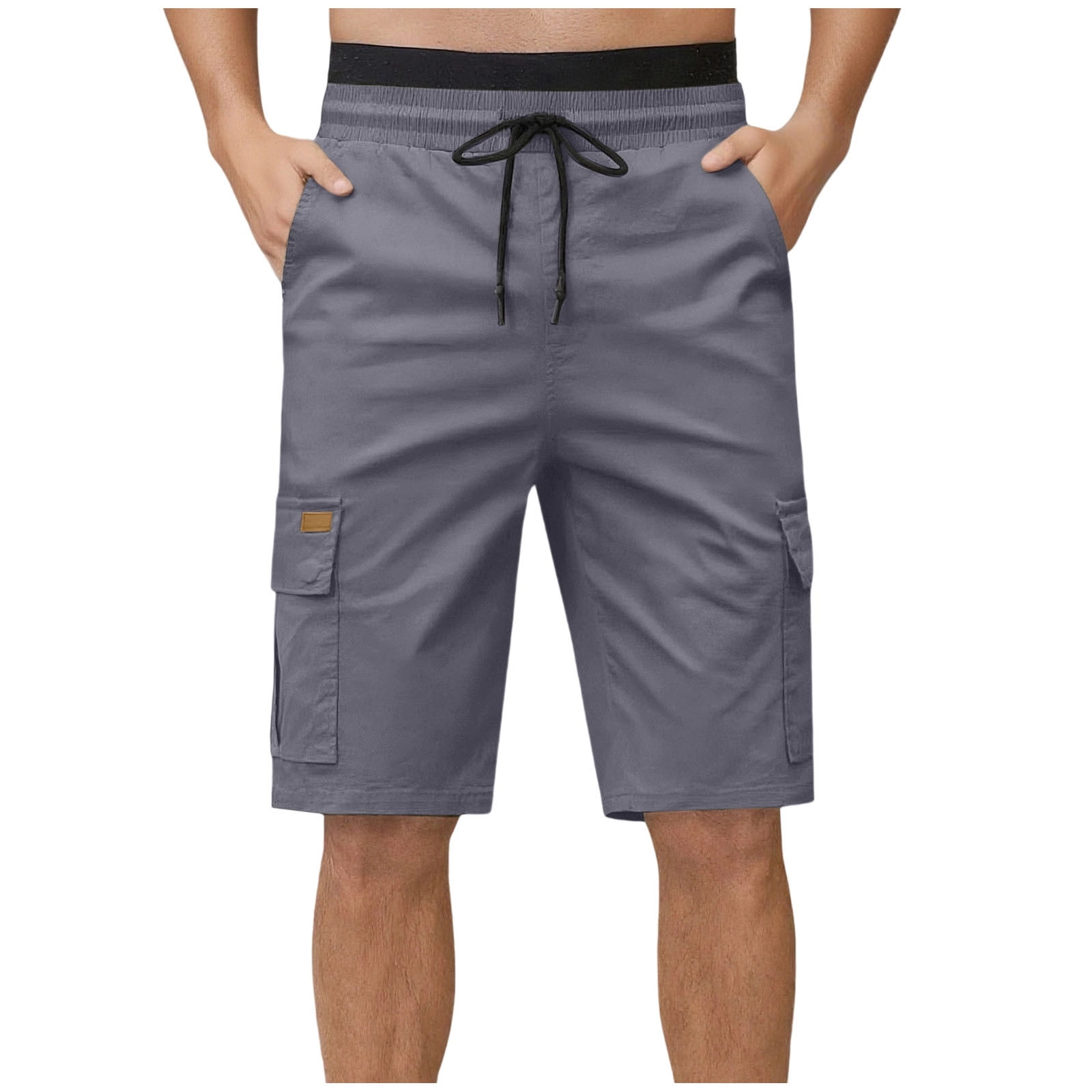 Enjoytime Plus Size Shorts Casual Solid Color Elastic Waist Drawstring ...