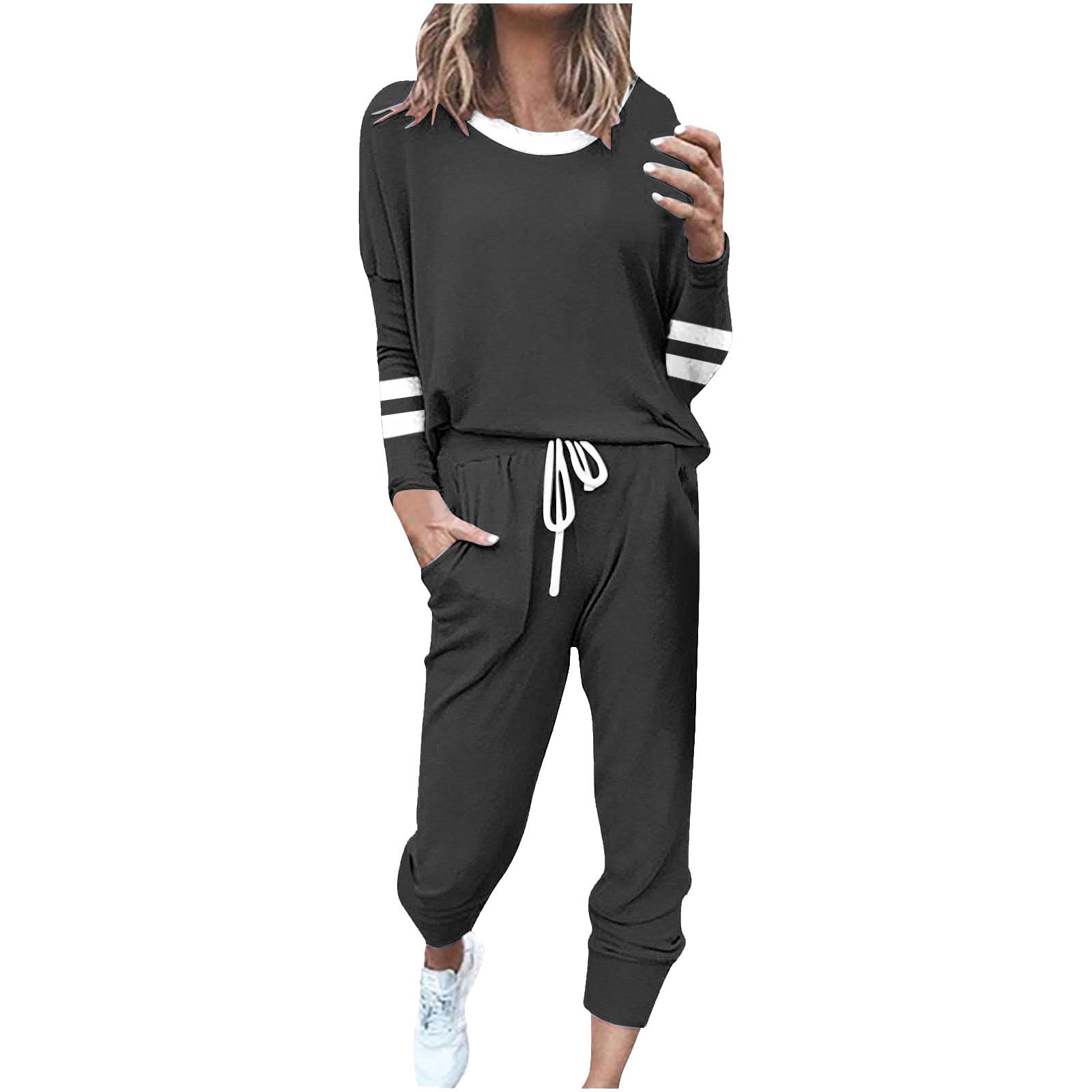 Enjoytime Women Winter Sets Patchwork Long Sleeve Pullover Tops and Sweatpants Sweatsuit Fall ...