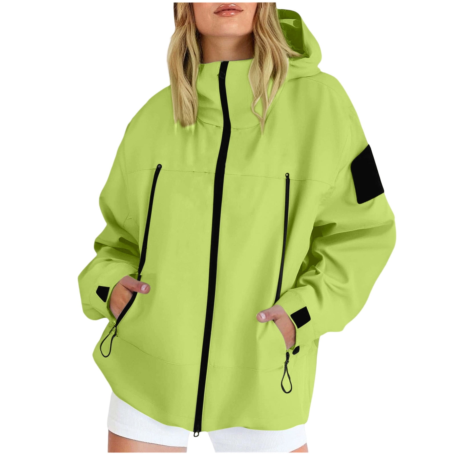 Enjoytime Rain Coats for Women Waterproof Patchwork Long Sleeve ...