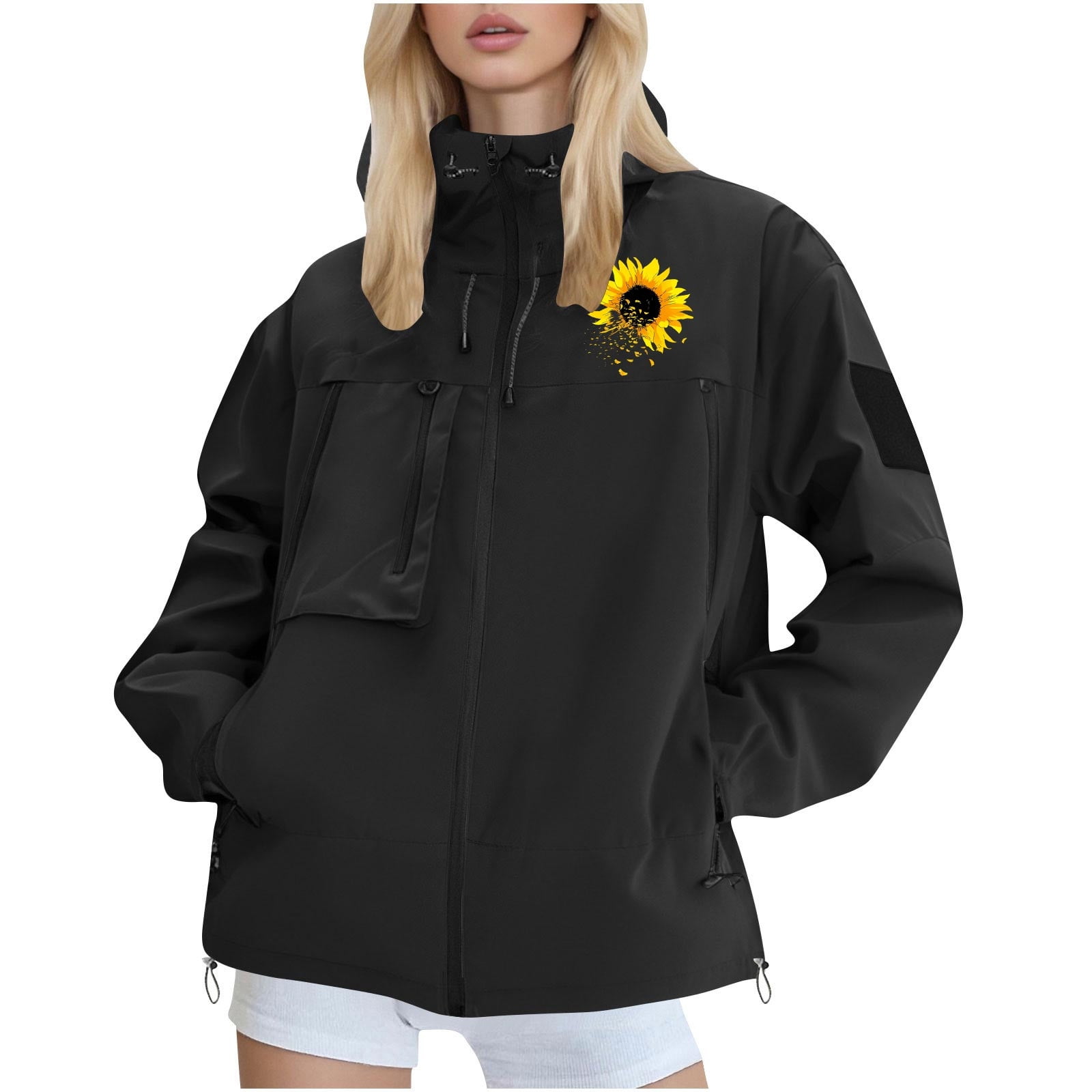 Enjoytime Rain Jacket Women Print Long Sleeve Waterproof Breathable ...