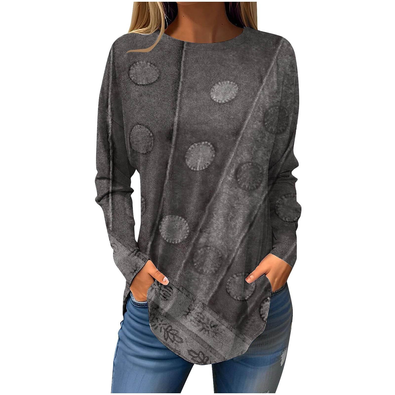 Enjoytime Round Neck Tops for Women Trendy Printed Womens Fashion Long ...