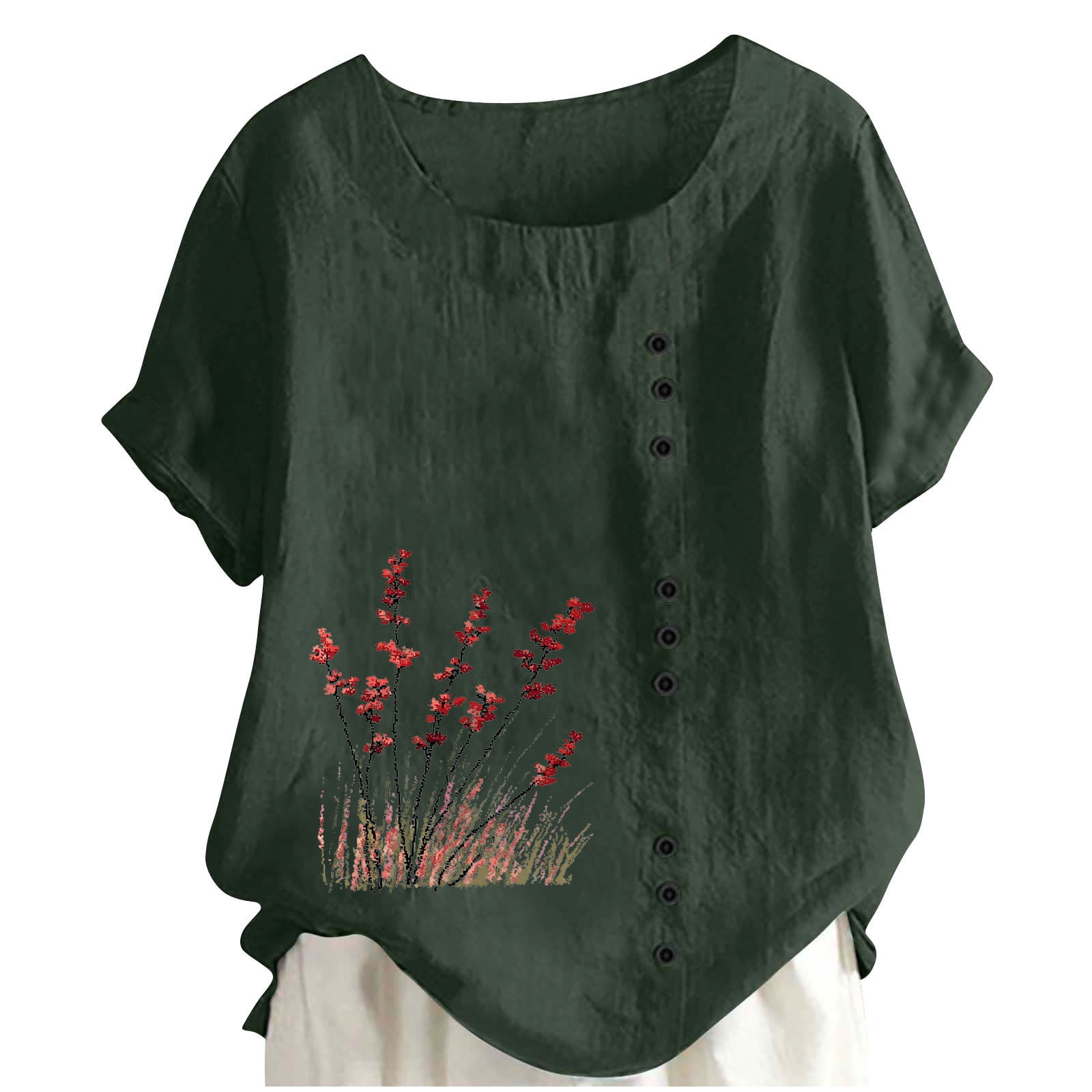 Enjoytime Shirts for Women Printed Crewneck Button Short Sleeve Tops ...