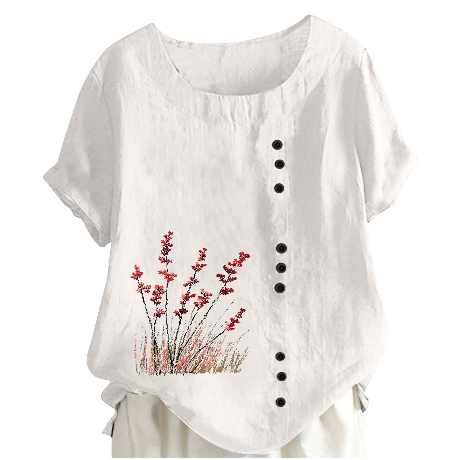 Enjoytime Shirts for Women Printed Crewneck Button Short Sleeve Tops ...