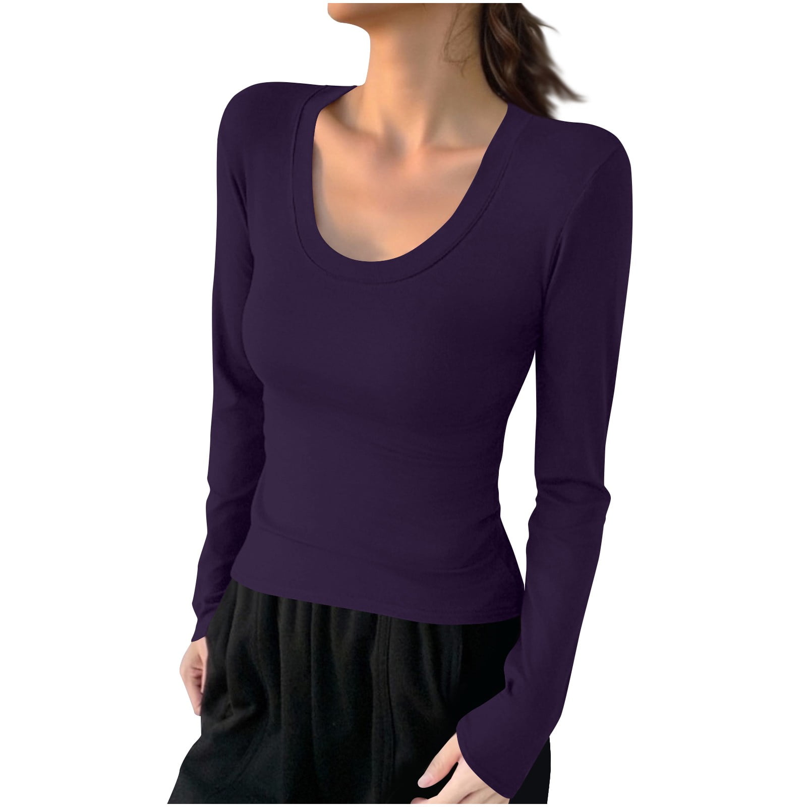 Enjoytime Shirts for Women Solid Color Crewneck Long Sleeve Cute Winter ...