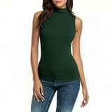 Enjoytime Shirts for Women Solid Color High Neck Slim Sleeveless Blouse ...