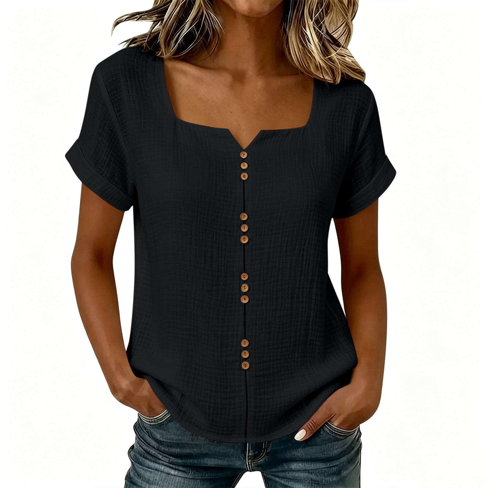 Enjoytime Shirts for Women Trendy Square Neck Short Sleeve Tops Summer ...