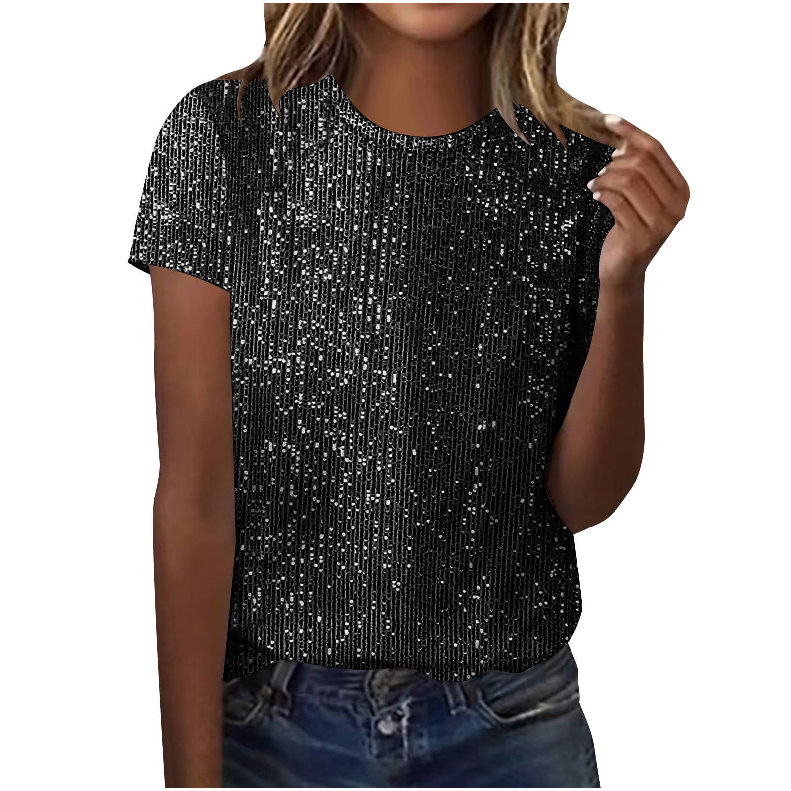Enjoytime Short Sleeve Shirts for Women Trendy Solid Color Crewneck ...