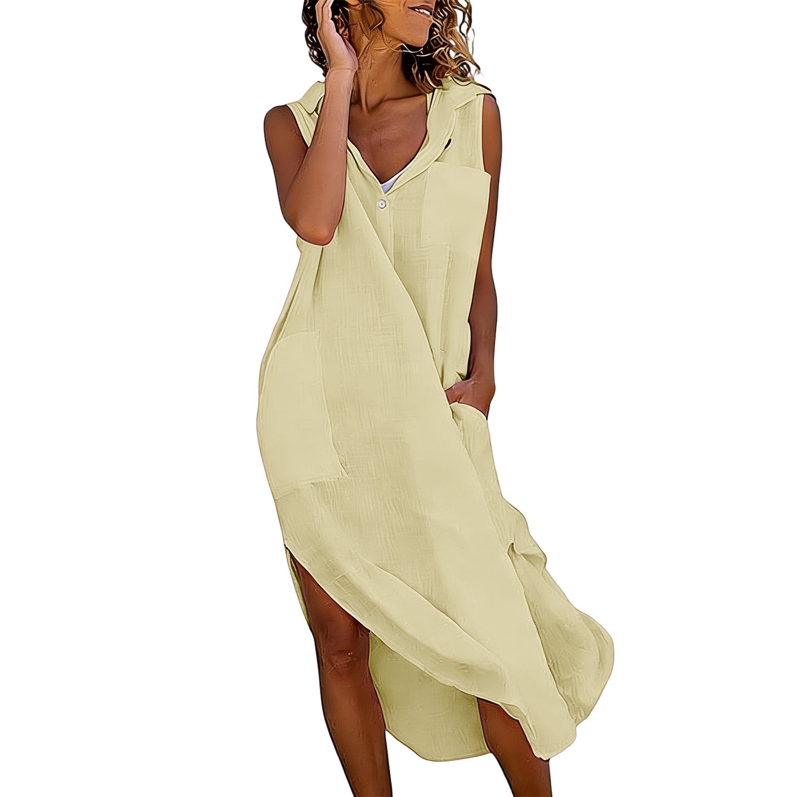 Enjoytime Summer Dresses for Women 2026 Solid Color Turndown Collar ...