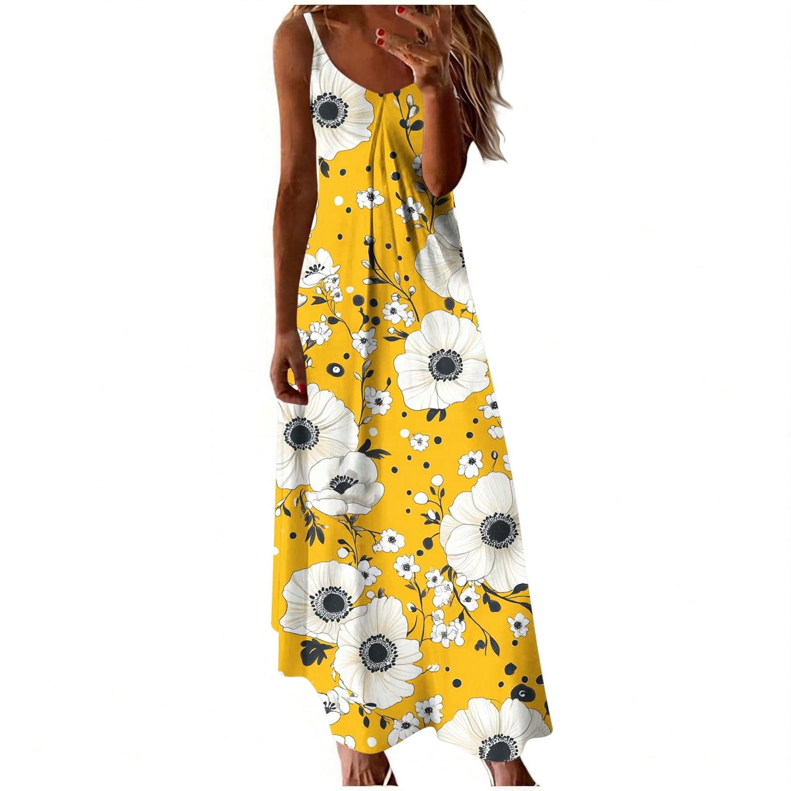 Enjoytime Summer Dresses for Women 2026 Vacation Floral Maxi Dresses V ...