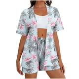 Enjoytime Summer Sets for Women Hawaiian Print Round Neck Short Sleeve ...