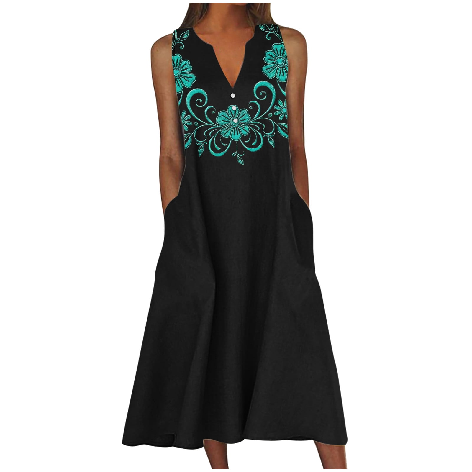 Enjoytime Sundresses For Women 2024 Trendy V-Neck Boho Floral Midi ...