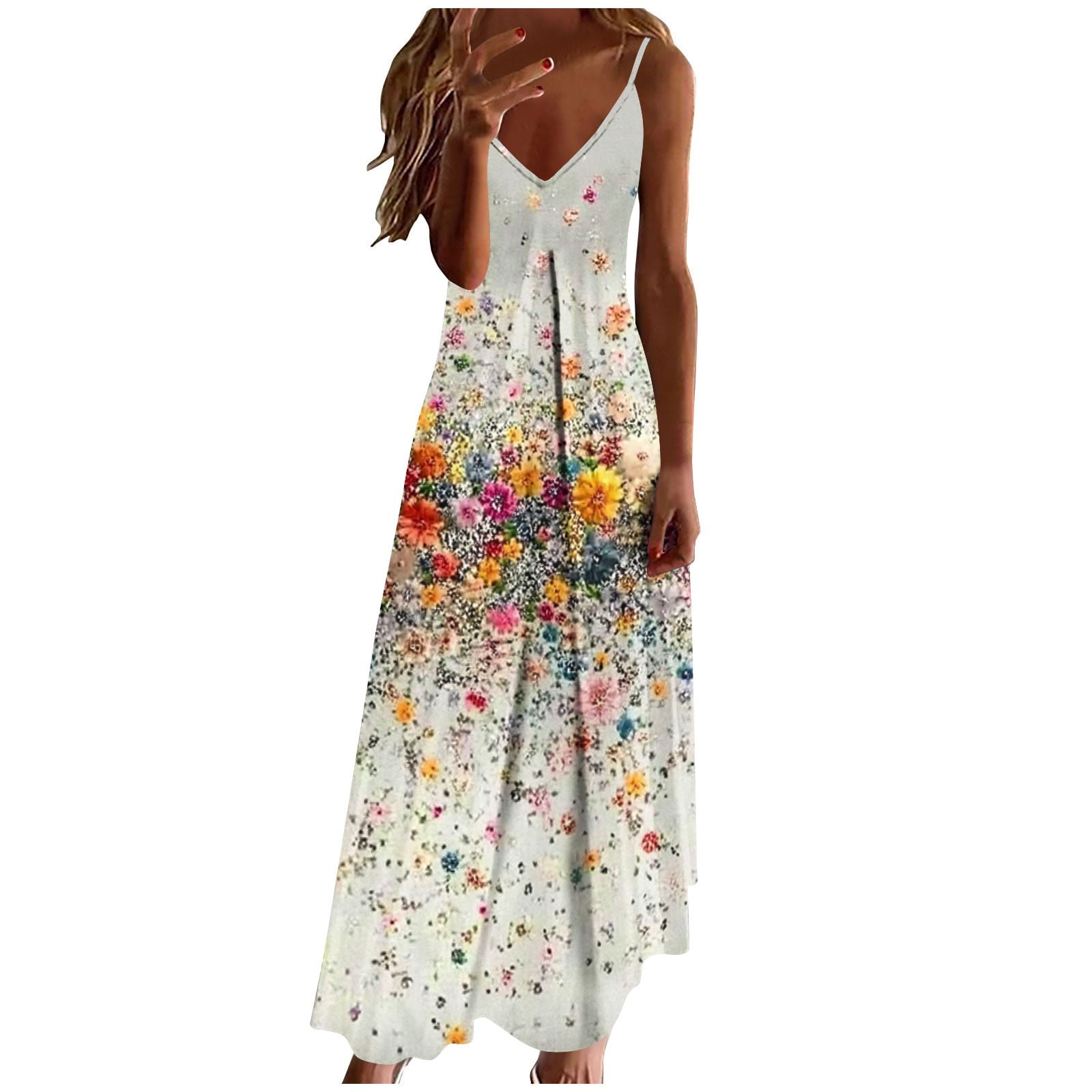 Enjoytime Sundresses for Women 2026 Spaghetti Strap V-Neck Sleeveless ...