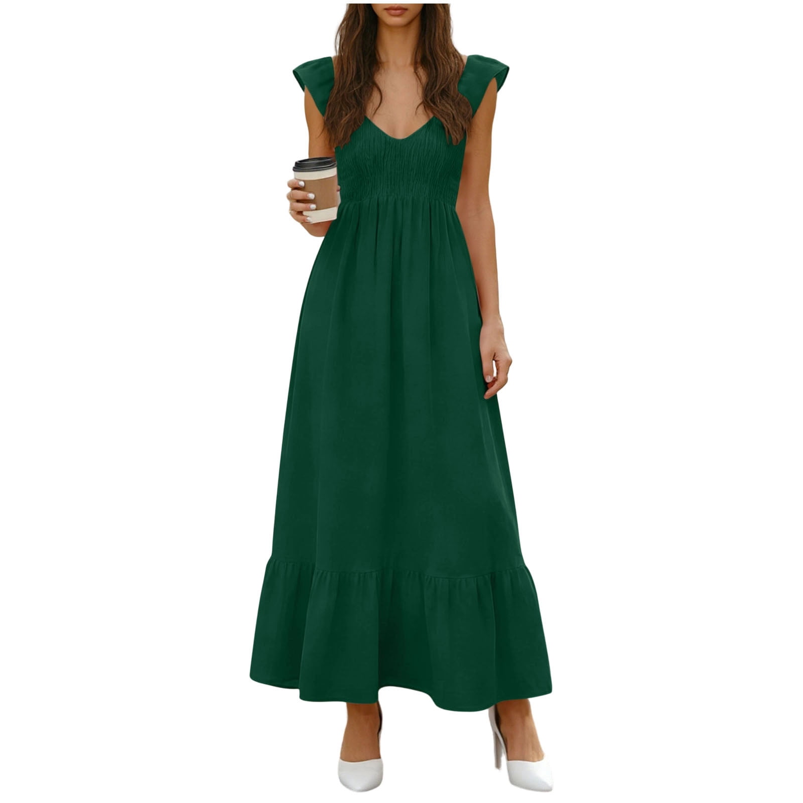 Enjoytime Sundresses for Women Ruffle Sleeveless V-Neck Maxi Dress 2026 ...