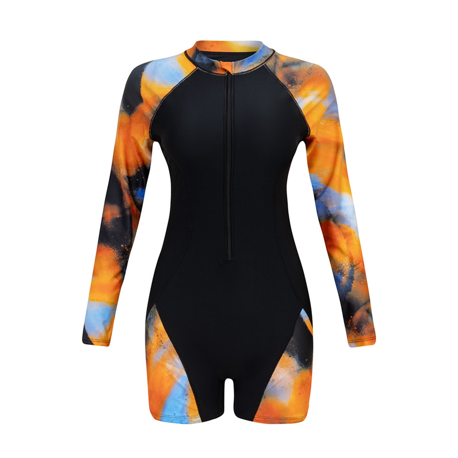 Enjoytime Swim Suits for Women Patchwork Tummy Control Half Zipper Long ...