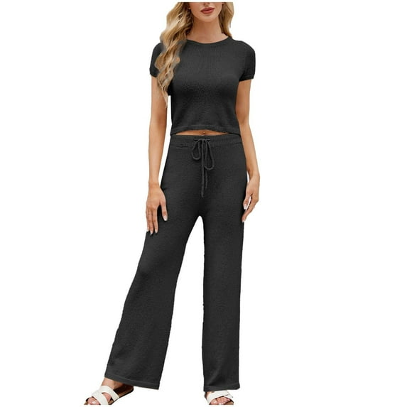 Enjoytime Travel Outfits for Women Knitting Crewneck Short Sleeve Tops ...