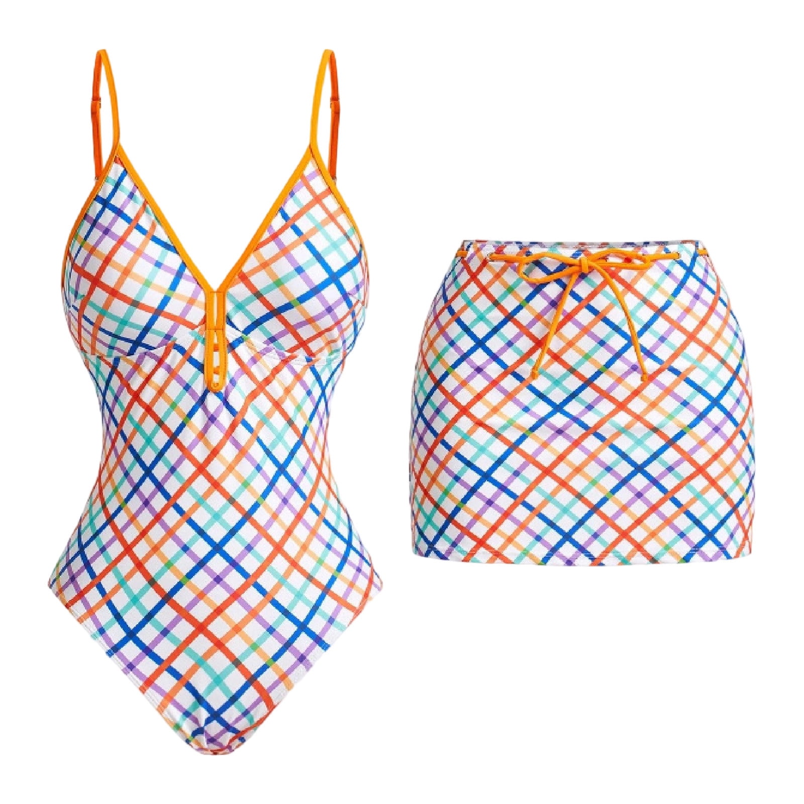 Enjoytime Two Piece Swimsuit for Women Plaid Tummy Control Cutout 1 ...