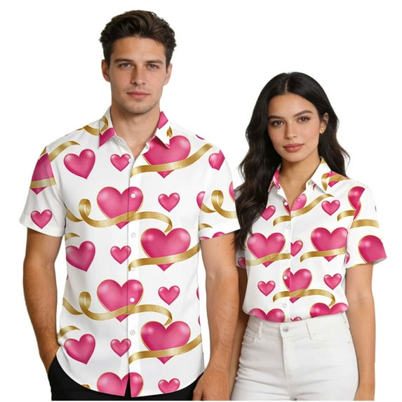 Enjoytime Valentines Couples Matching Shirts Heart Graphic Turndown ...