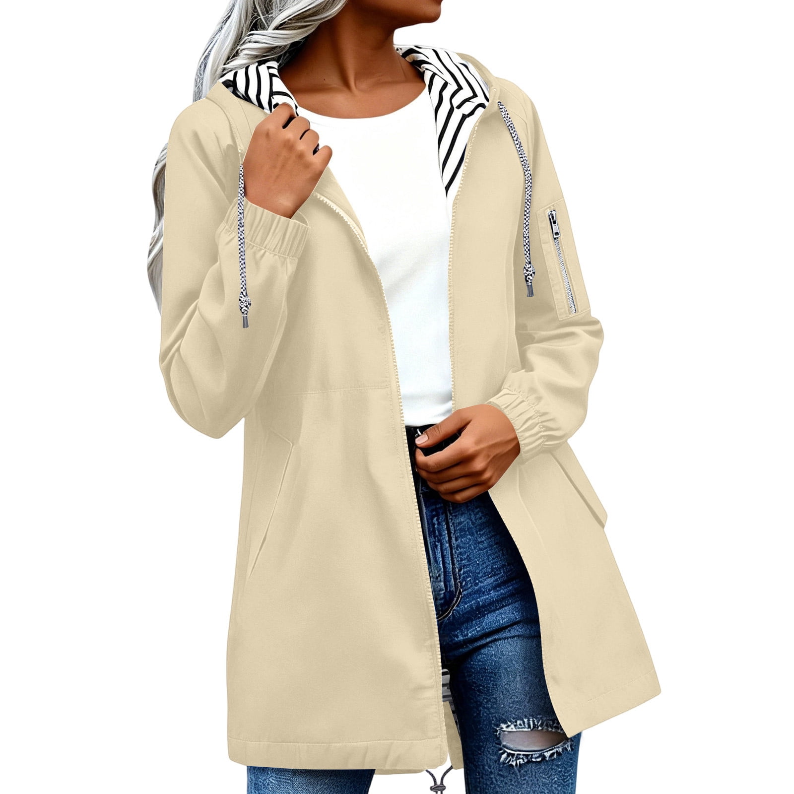 Enjoytime Waterproof Jackets for Women Lightweight Hooded Long Raincoat ...