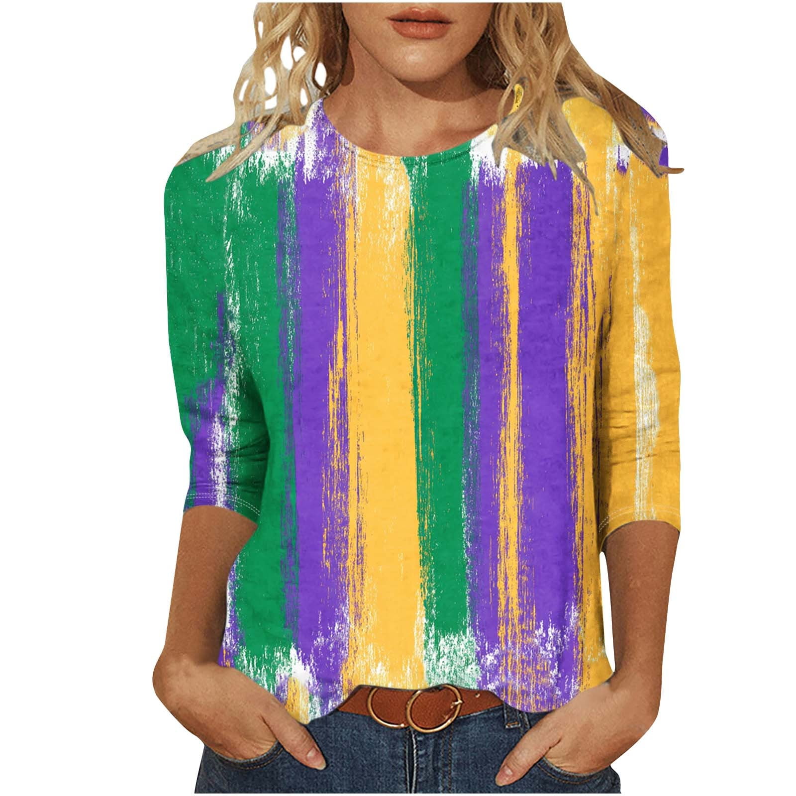 Enjoytime Women Blouse Carnival Funny Striped Crewneck 3/4 Sleeve Shirt ...